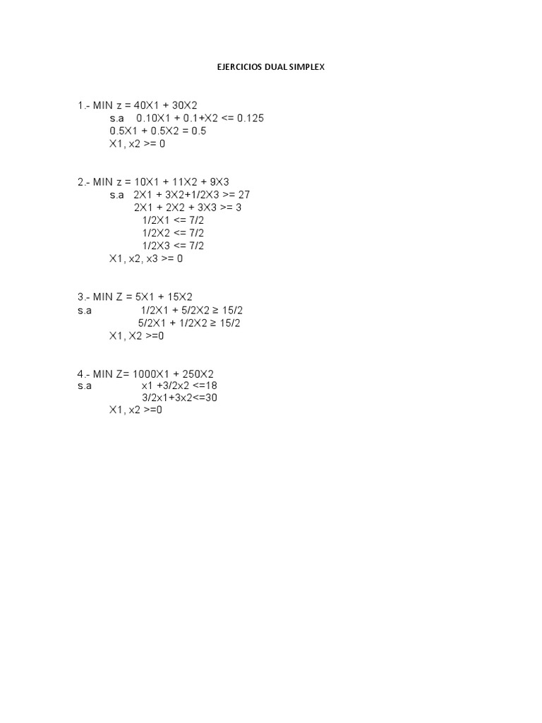 2.3.3.0 Ejercicios Dual Simplex | PDF
