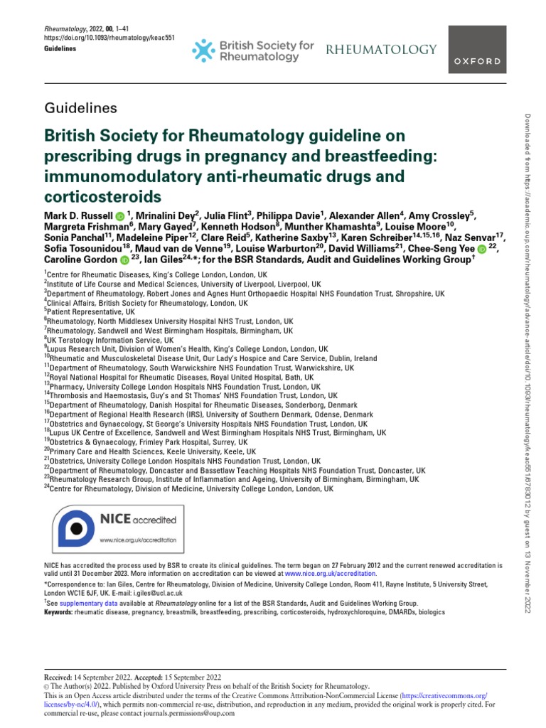 British Society For Rheumatology Guideline On Prescribing Drugs in ...