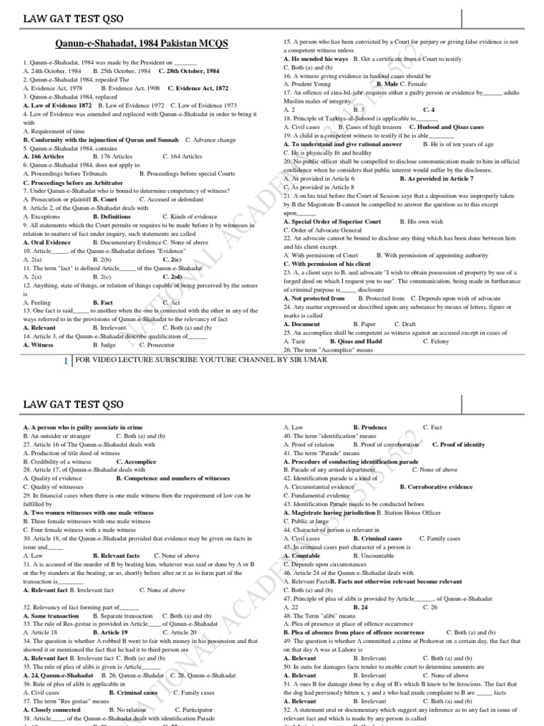 Law Gat Test Qso 1 1 PDF Witness Confession Law 