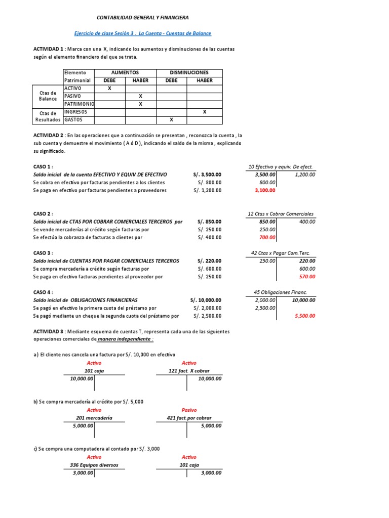 Ejercicio de Clase Sesión 3 Solución La Cuenta-Ctas de Balance | PDF | Contabilidad | Hoja de ...