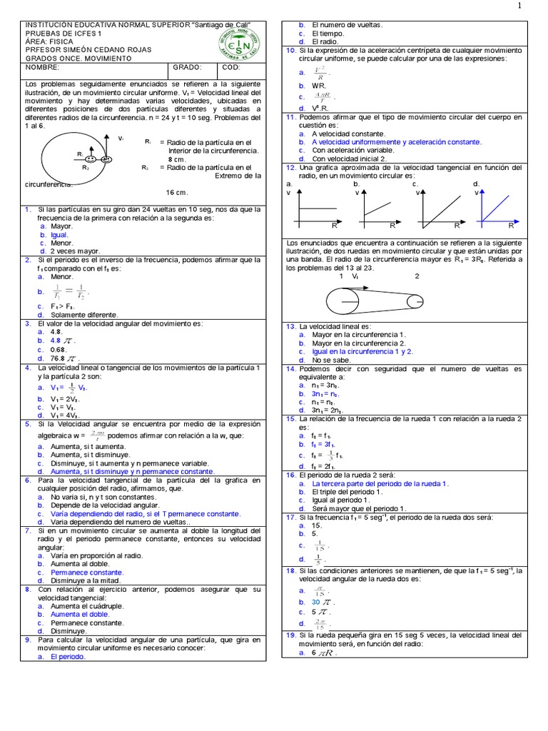 Movimiento Circular Icfes | PDF | Velocidad | Aceleración