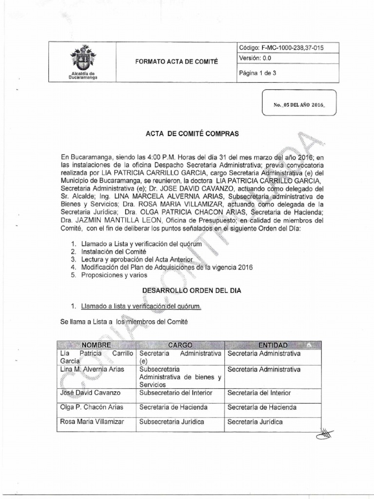 Acta de Comite de Compras No 5 Del 2016 | PDF | Gobierno