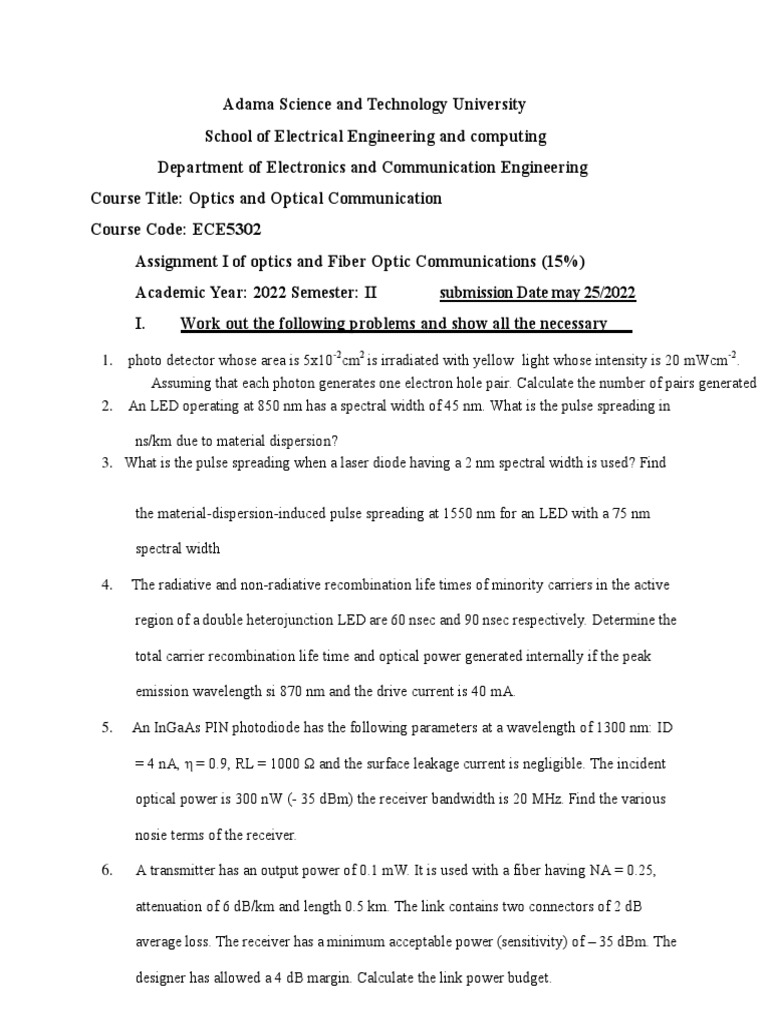 Assignment. Optics | PDF