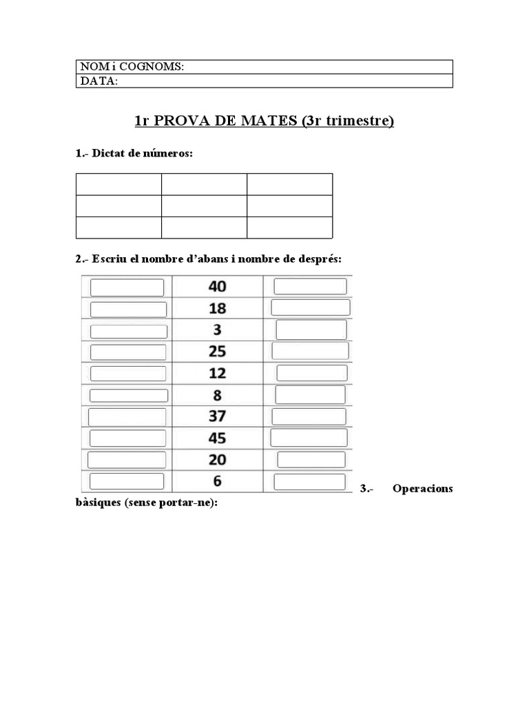 1r Prova Mates 3r Trimestre Pdf
