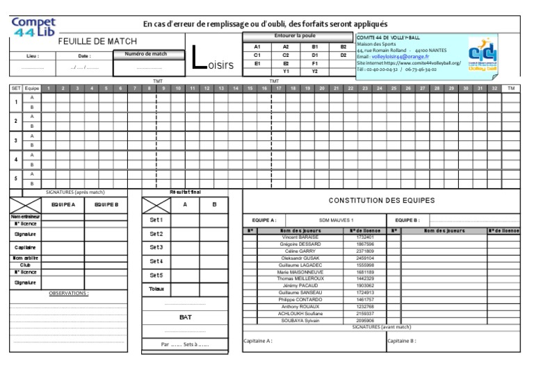 Feuille de Match Volley-Ball Simplifiée | PDF