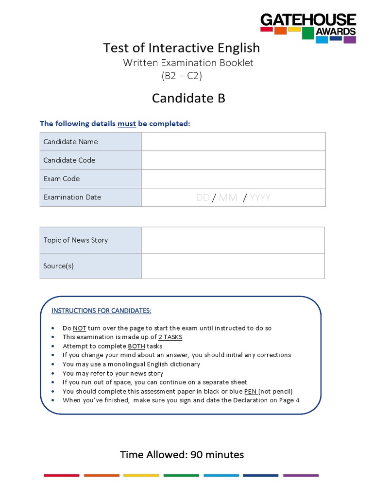 Revised Writing Booklet - Candidate B | PDF | Cognition | Communication