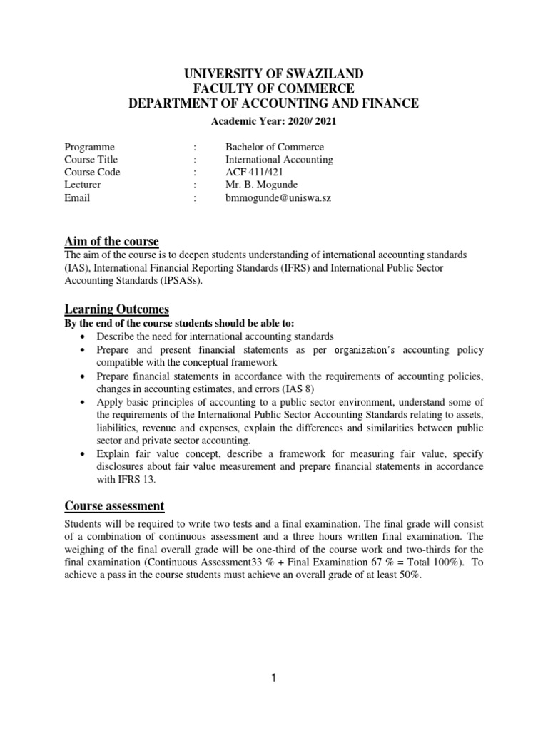 ACF 411AC421 - International Accounting Course Outline | PDF ...