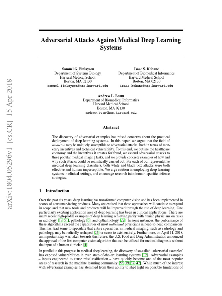 Adversarial Attacks Against Medical Deep Learning Systems | PDF | Medical Diagnosis | Deep Learning