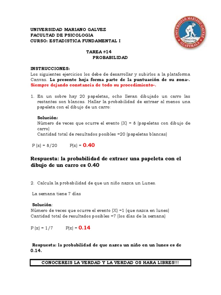 Tarea #14 Probabilidad PDF | PDF