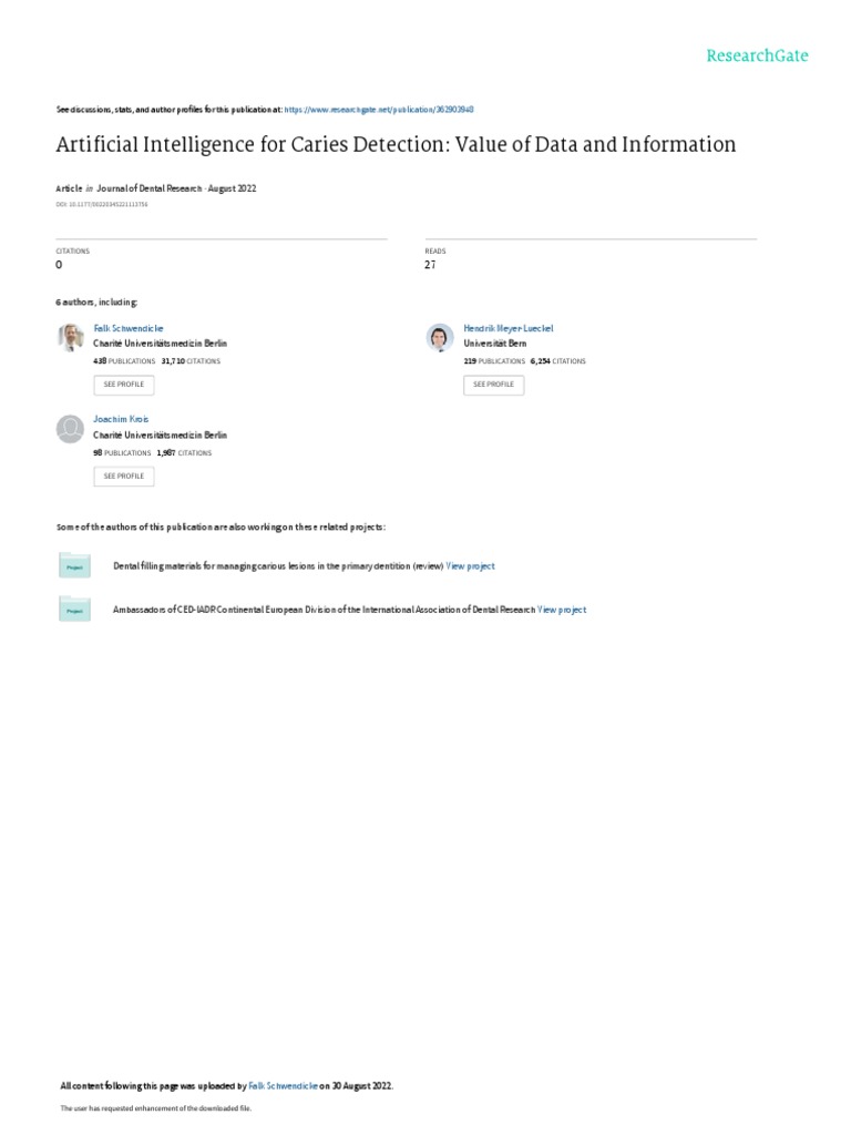 Artificial Intelligence For Caries Detection: Value of Data and Information | PDF | Artificial ...