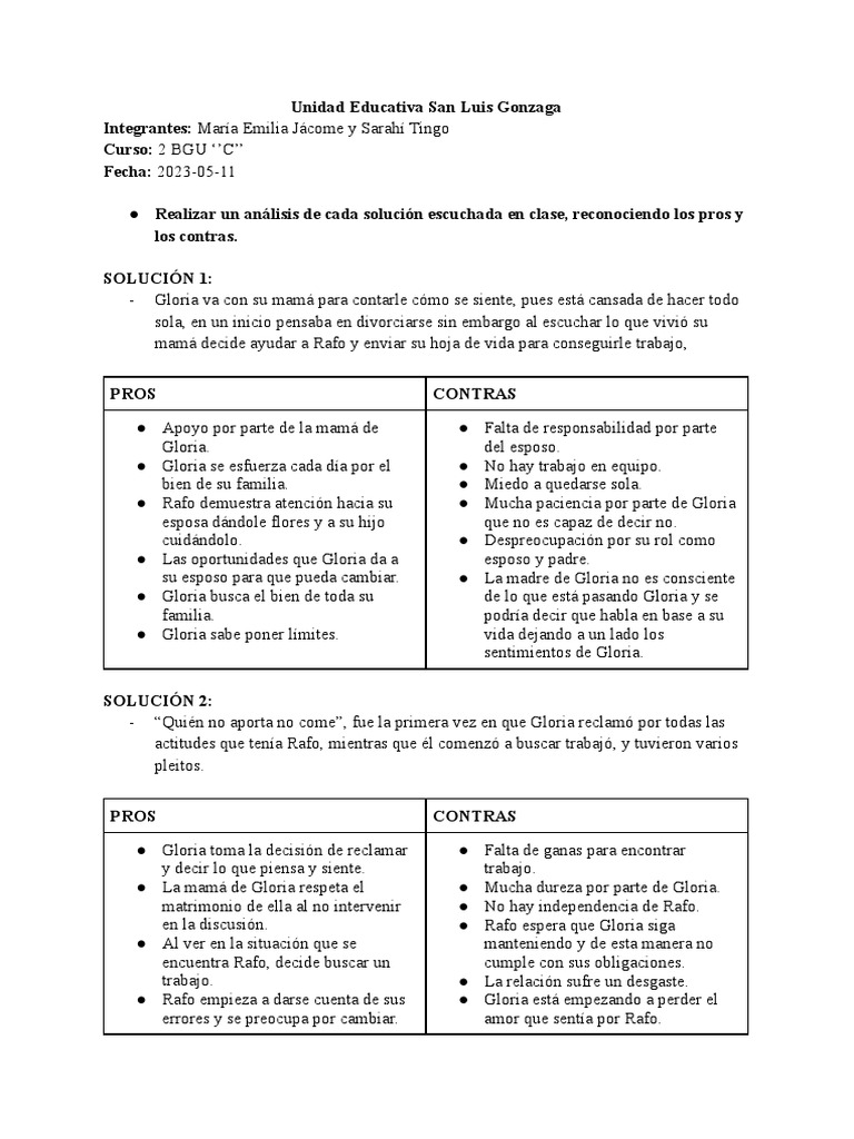 Soluciones. María Emilia Jacome y Sarahí Tingo. 2BGU C | PDF | Salud y ...