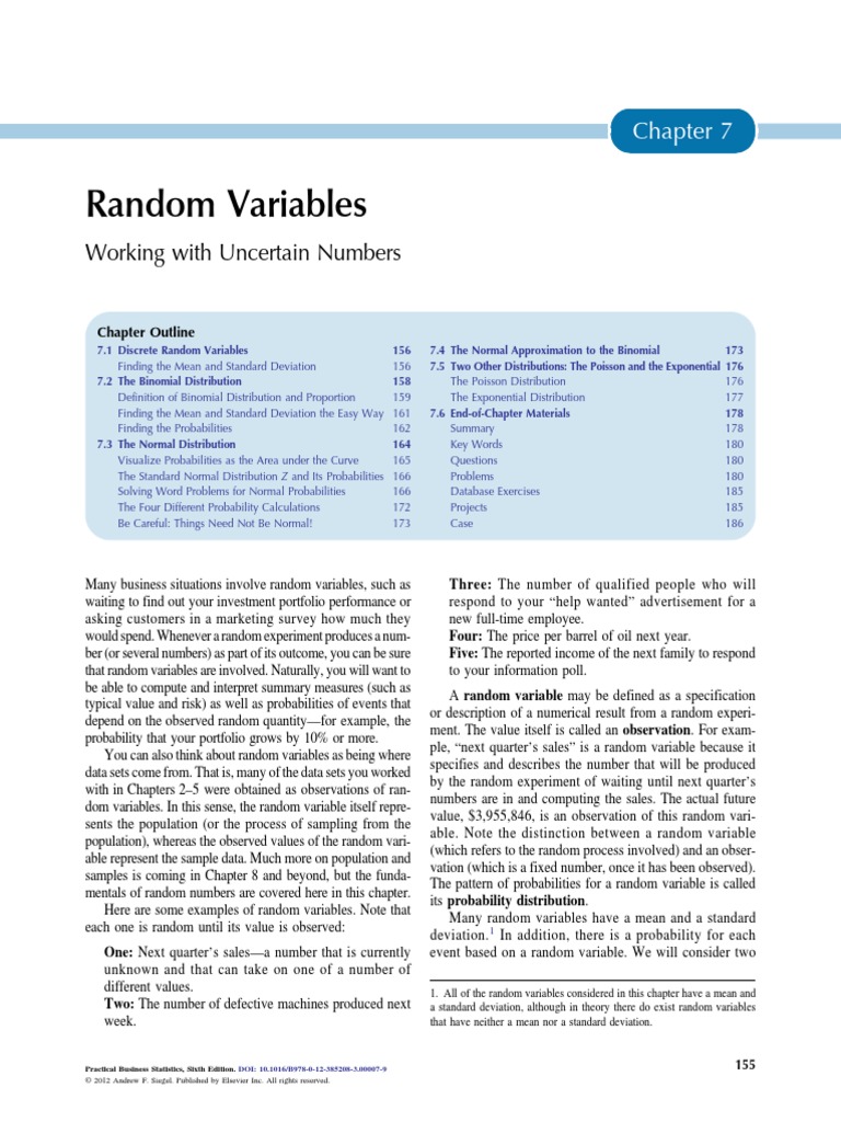 Siegel Andrew Random Variables | PDF | Probability Distribution | Standard Deviation