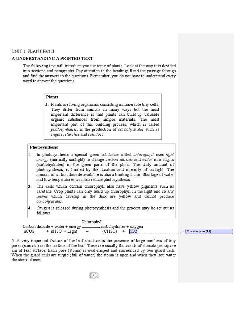 Unit One Plantpart Two | Download Free PDF | Stoma | Photosynthesis