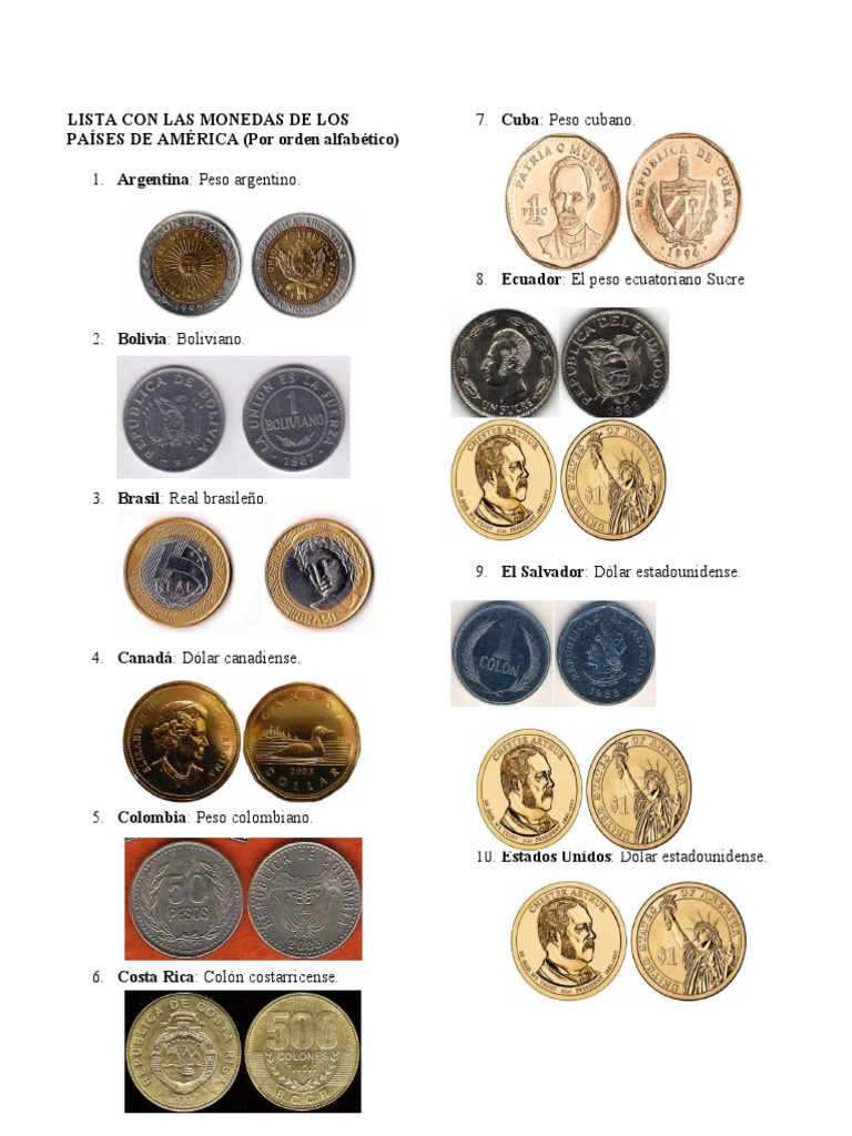 Lista Con Las Monedas de Los Paises de America | PDF | Viajes y turismo