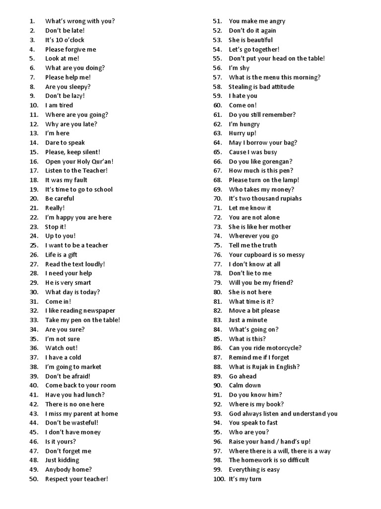Common English Sentences for Communication | PDF | Home & Garden | Art