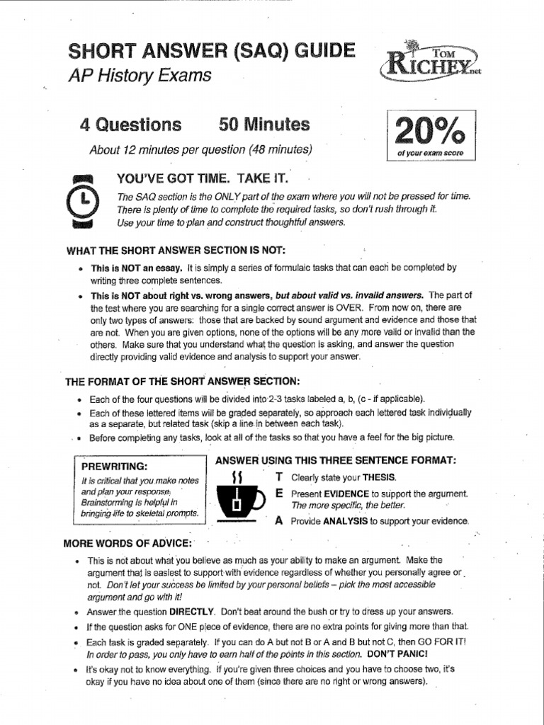 1.1 Short Answer (SAQ) Guide | PDF