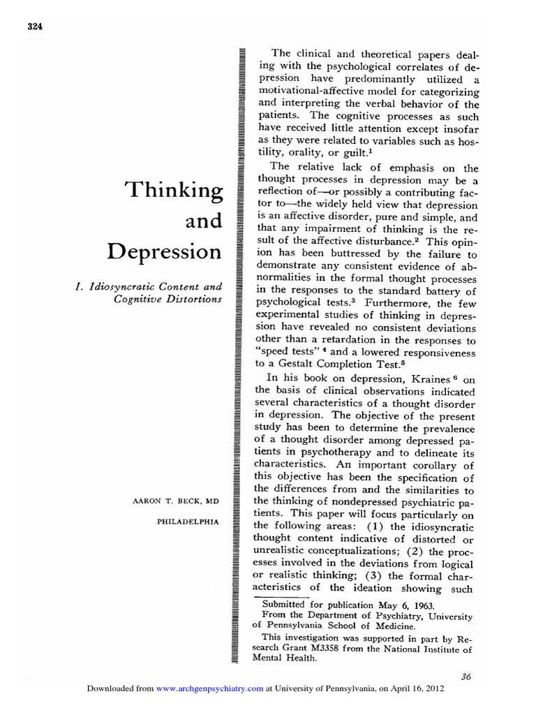 Beck Thinking and Depression Idiosyncratic Content and Cognitive ...
