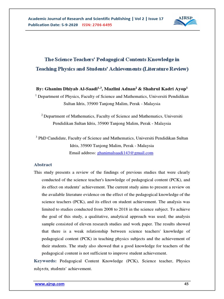 Science Teachers' PCK and Student Success | PDF | Science Education | Science