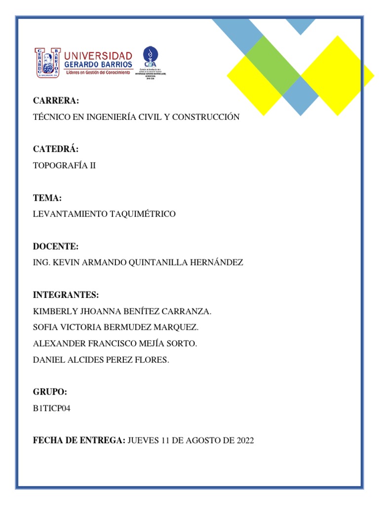 Topografía Sem.3 Levantamiento Taquimetrico. | PDF | Azimut | Navegación