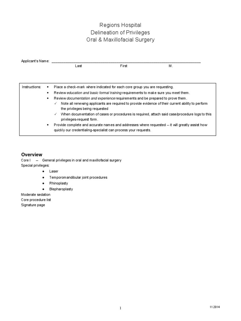 Oral & Maxillofacial Surgery Privileges Guide | PDF | Surgery | Dental ...