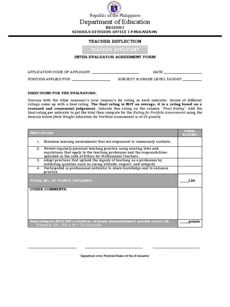 Teacher Reflection Evaluation Form | PDF | Business