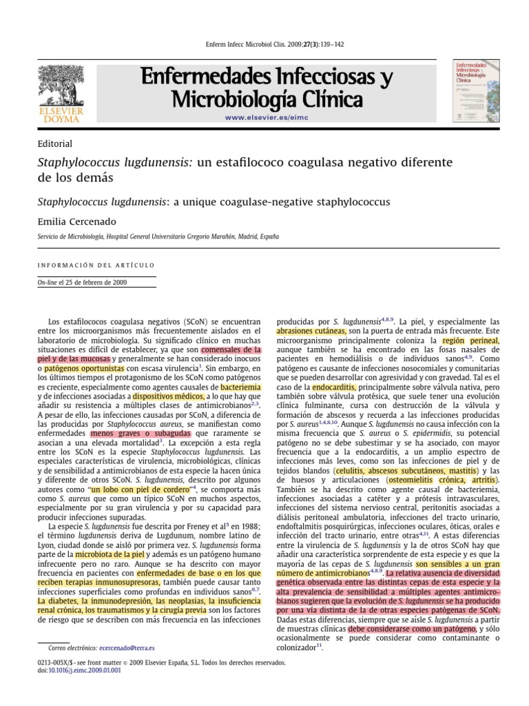 Staphylococcus lugdunensis: Virulencia y Diagnóstico | PDF ...