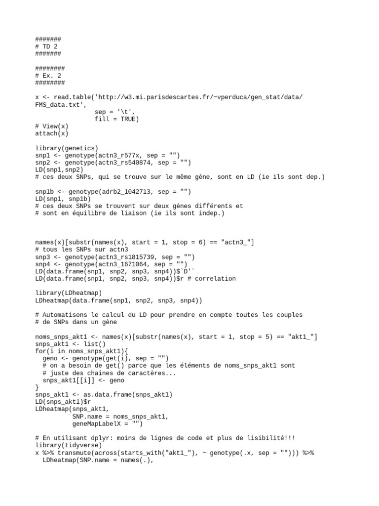 Solutions TD2 16 02 21.R | PDF | Polymorphisme génétique | Biologie moléculaire