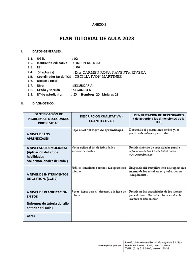 Plan Tutorial de Aula 2023 | PDF | Salón de clases | Evaluación