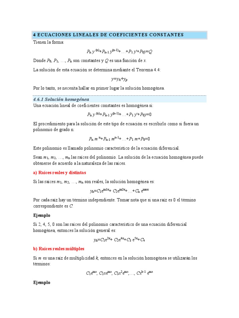 Ecuaciones Lineales de Coeficientes Constantes | PDF | Viga (Estructura ...