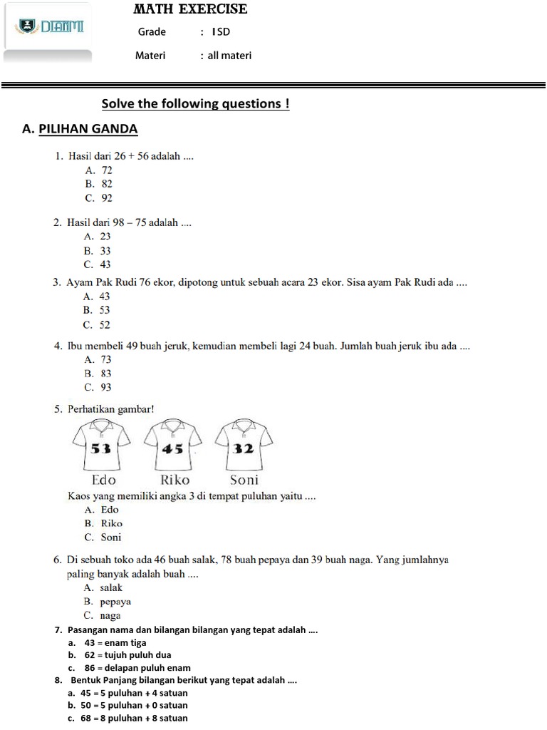 Math Exercise Grade 11 | PDF