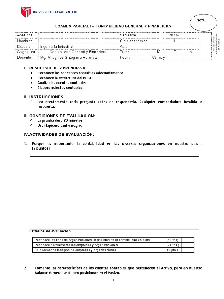 Primera Parcial de Contabilidad | PDF | Contabilidad | Evaluación