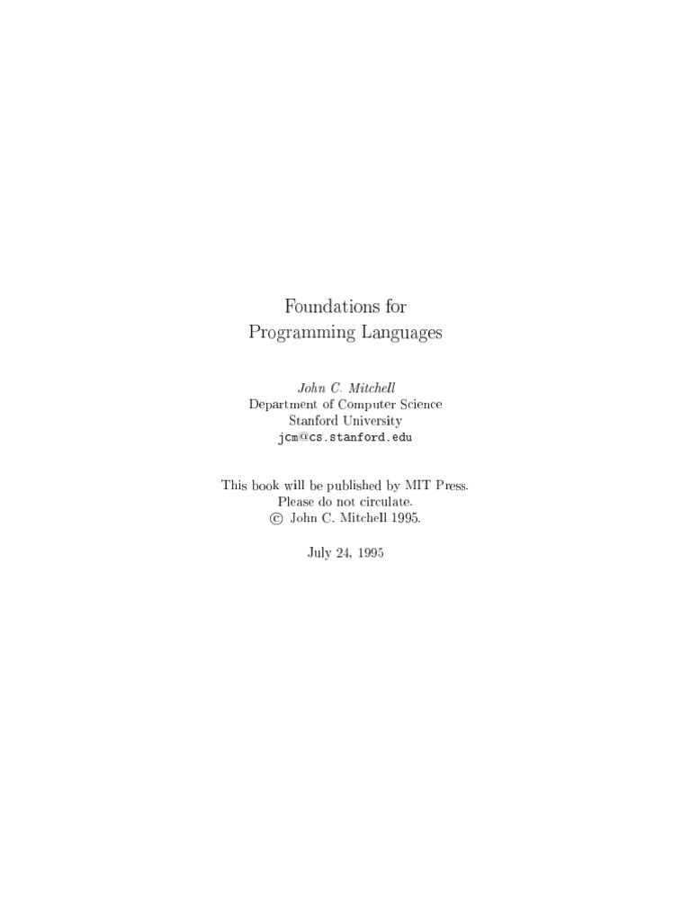 Foundations For Programming Languages by John C. Mitchell | PDF ... Foundations For Programming Languages by John C. Mitchell | PDF ...