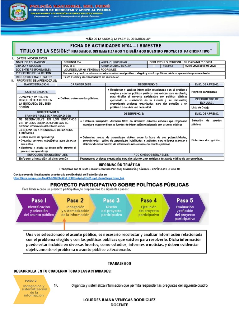 Ficha de Trabajo 4-I DPCC 5to | PDF | Aprendizaje | Evaluación