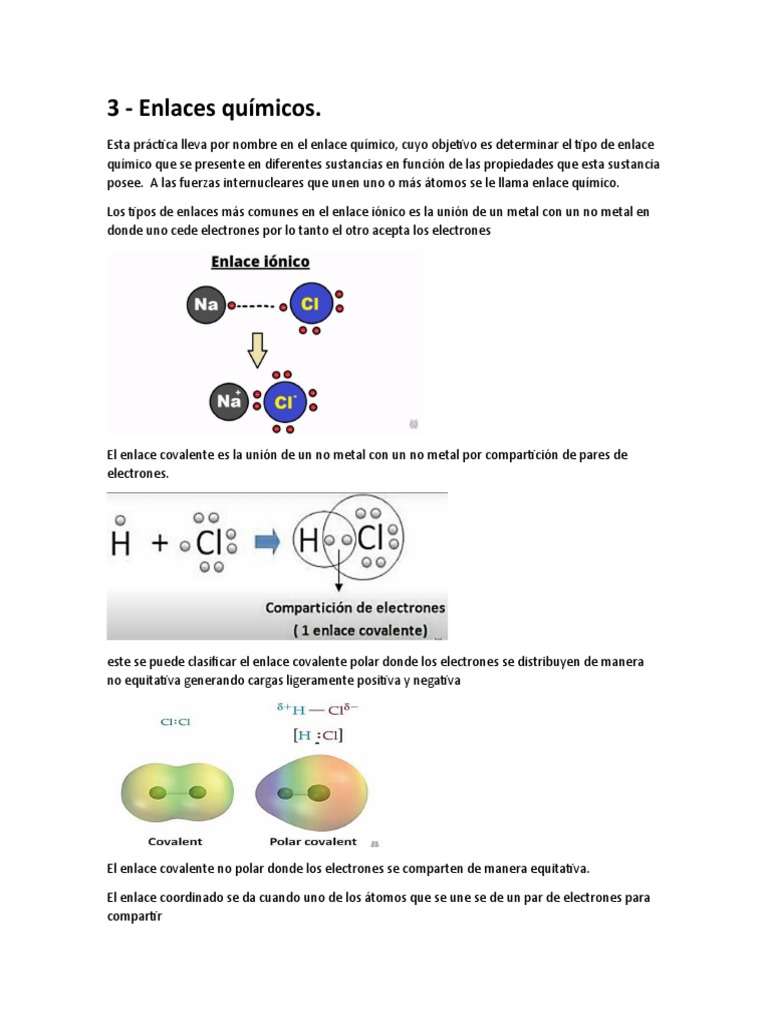 Tipos de Enlaces Químicos y Ejemplos | PDF | Enlace covalente | Enlace ...