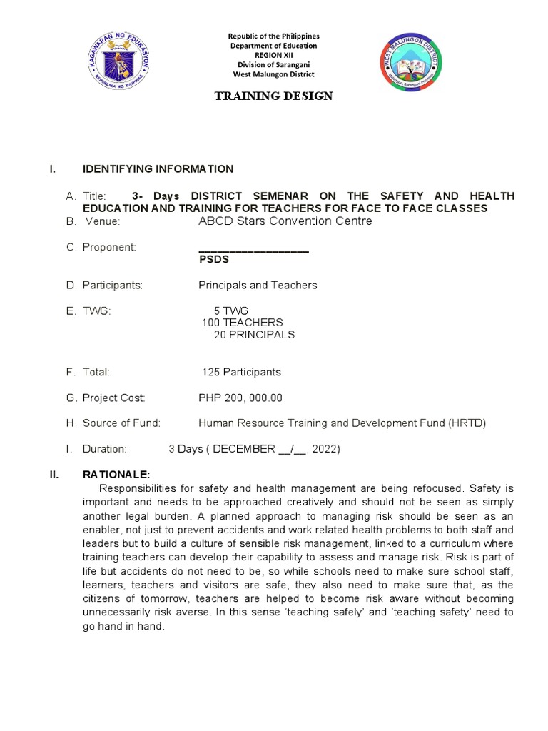 Sample Inset Training Design | PDF | Risk | Teachers