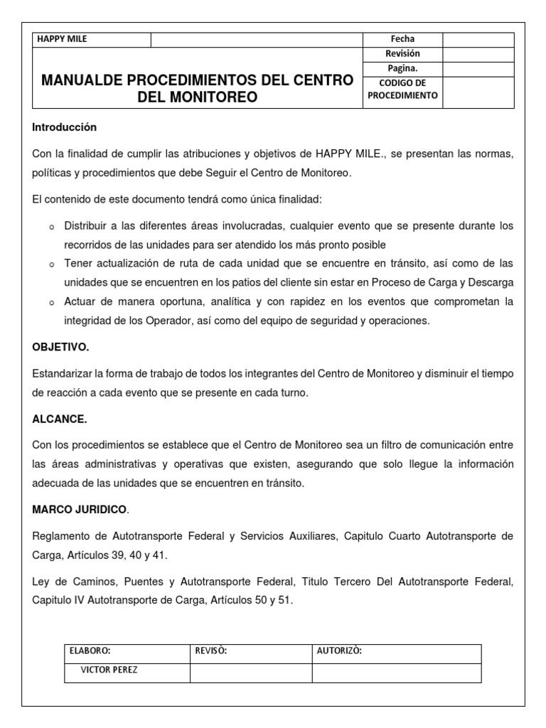 Manual de Procedimientos Del Centro de Monitoreo Happy Mile | PDF Manual de Procedimientos Del Centro de Monitoreo Happy Mile | PDF