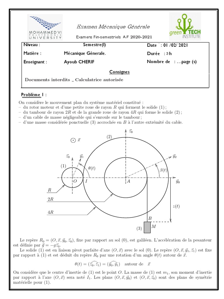 $examen Final S1 UM6P | PDF | Rotation | Masse