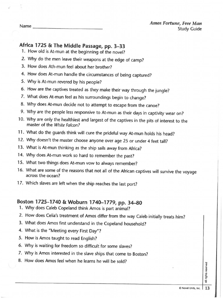 Amos Fortune Study Guide | PDF