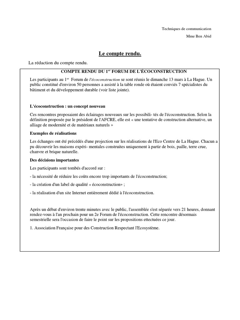 Leçon - Le Compte Rendu | PDF