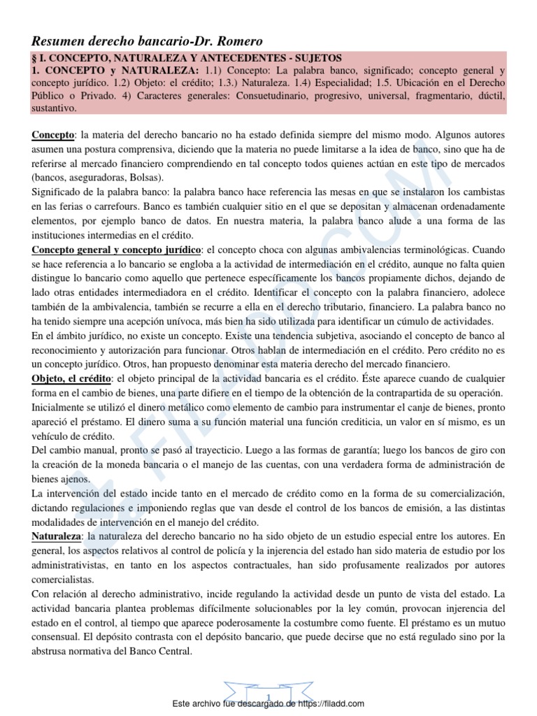 Resumen Derecho Bancario - Libro de Romero | PDF | Bancos | Moneda