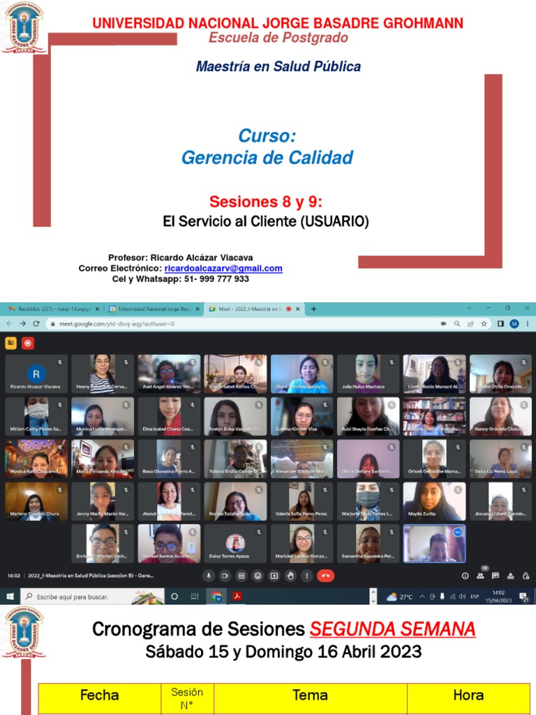 Sesiones 8 y 9 Clase Ger Calidad ESPG UNJBG 2023 ABRIL | PDF | Marketing | Paciente