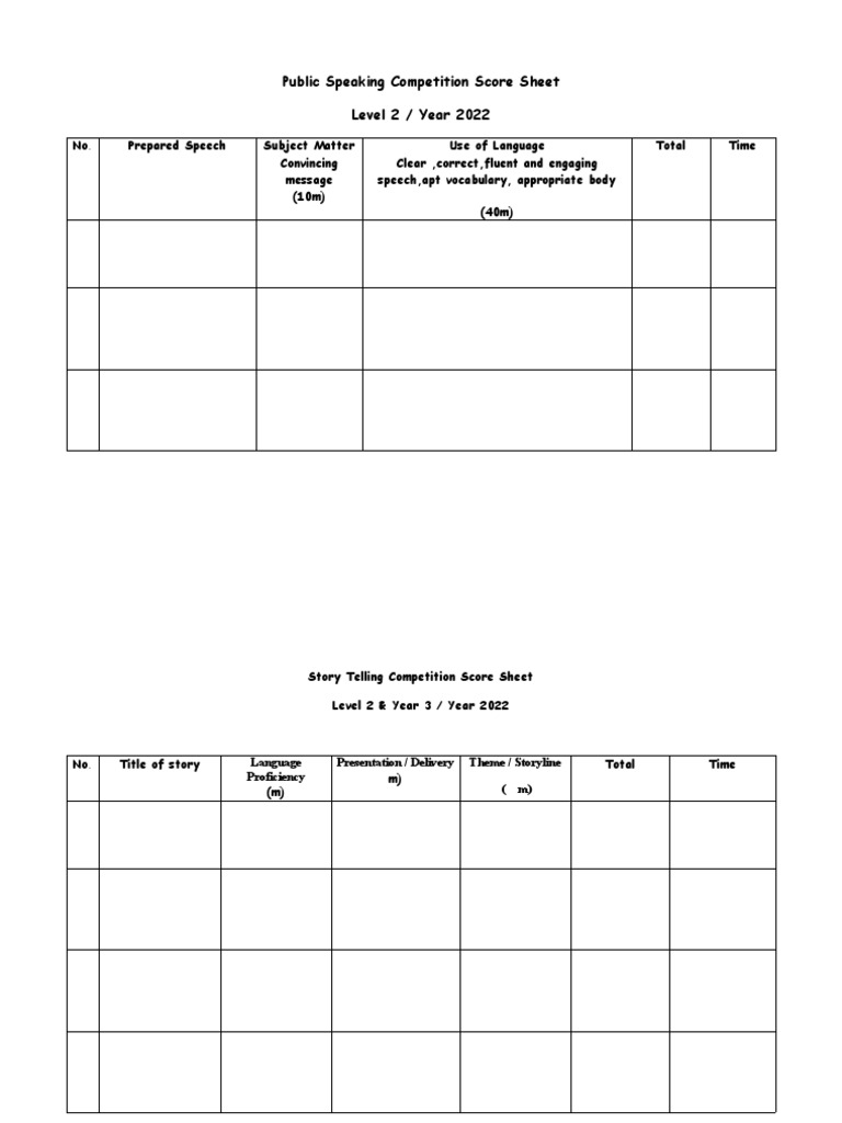 English Competition Score Sheet 2022 | PDF