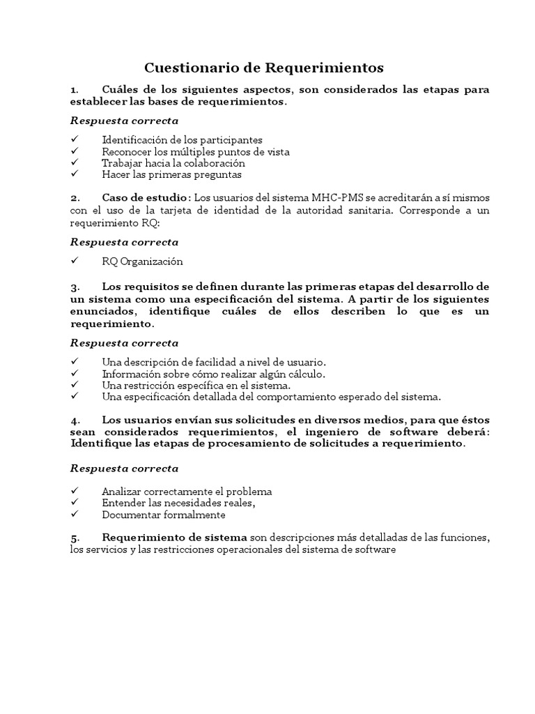 Cuestionario de Requerimientos | PDF | Caso de uso | Software