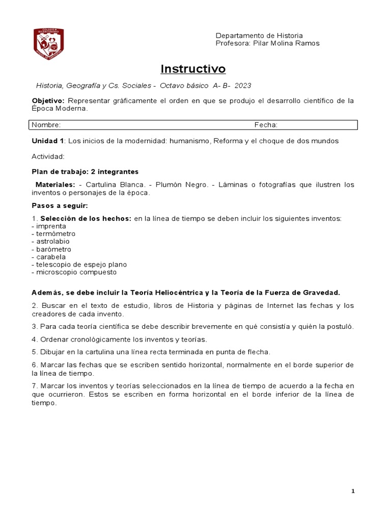 Instructivo y Pauta Revolución Ciéntifica 8 Básico 2023 | PDF