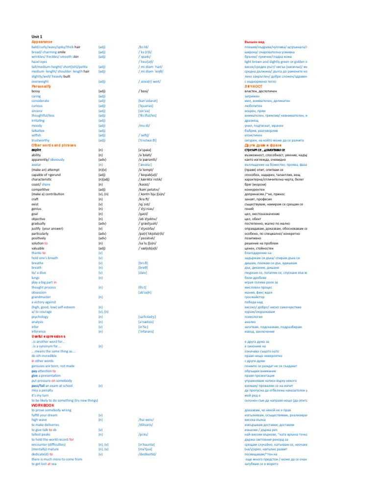 Wordlist Unit 1 - B1+ | PDF