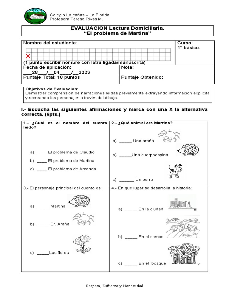 PRUEBA Lectura El Problema de Martina | PDF