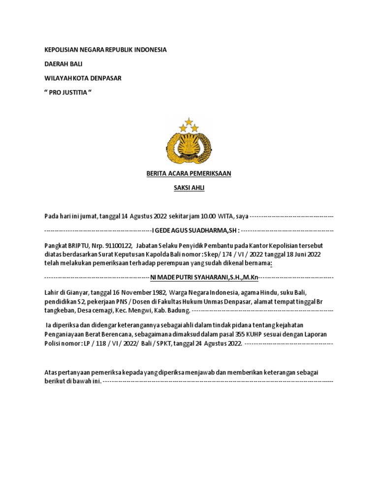 SURAT BAP Saksi Ahli | PDF