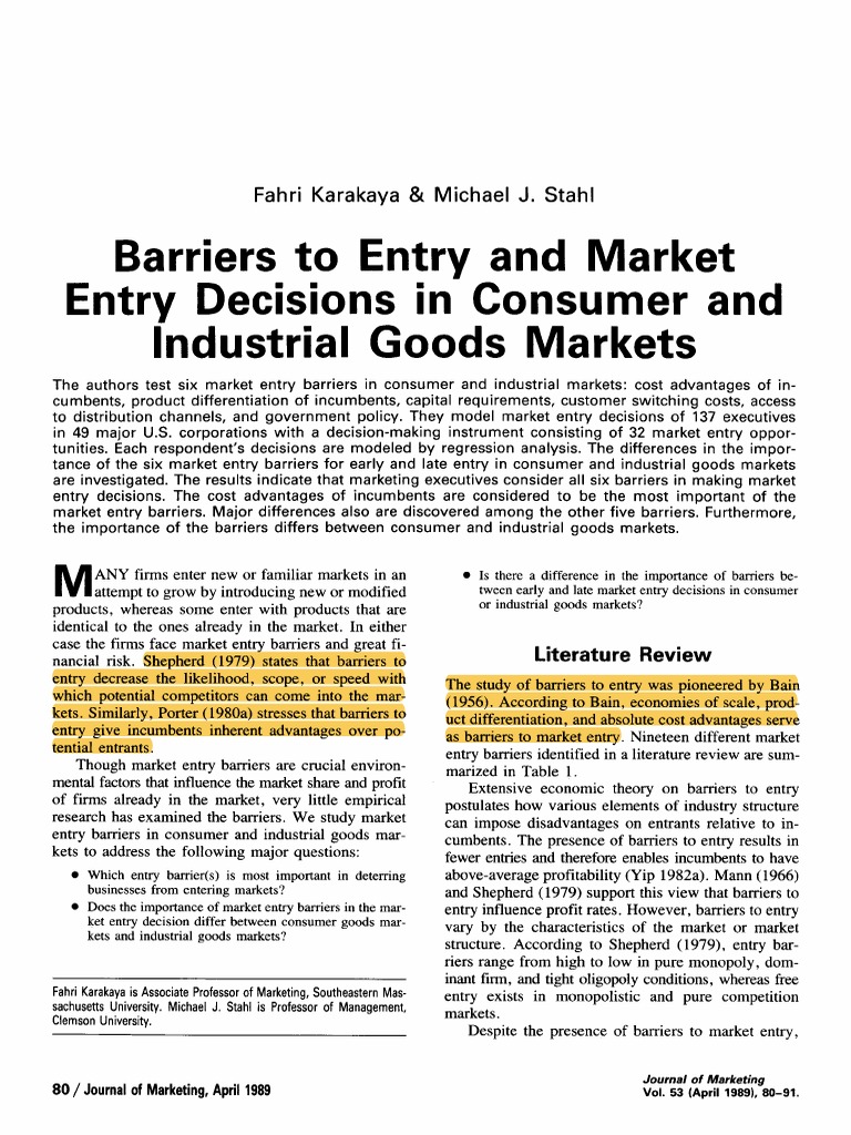 Barriers to Market Entry Analysis | PDF | Profit (Economics) | Market ...