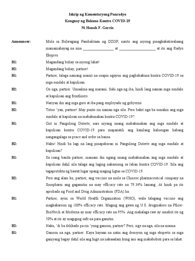 Iskrip NG Komentaryong Panradyo | PDF