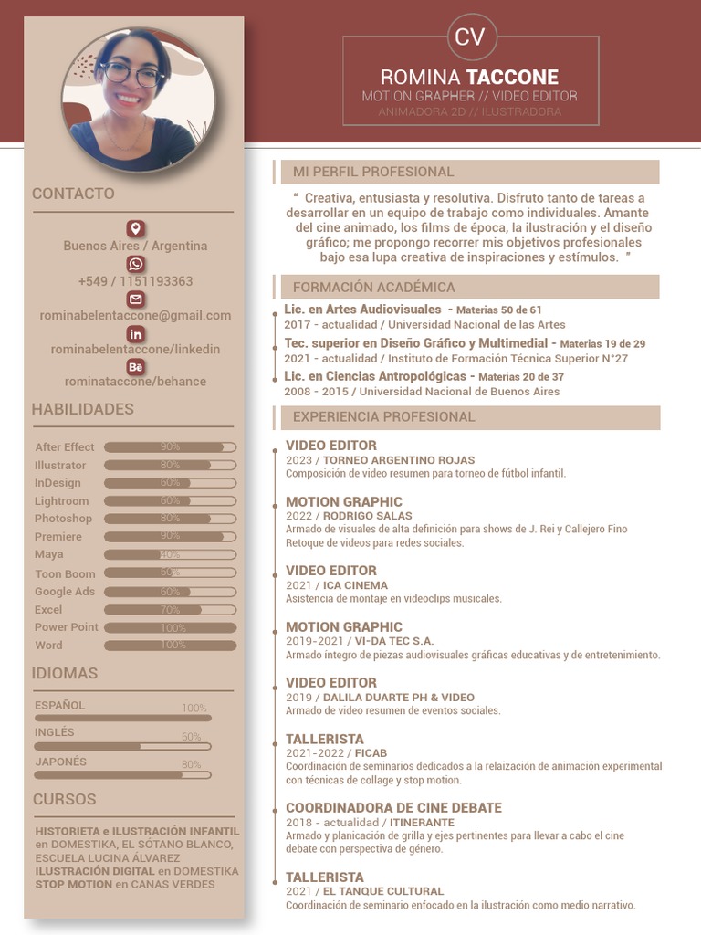 CV de Romina Taccone: Motion Grapher y Video Editor | PDF